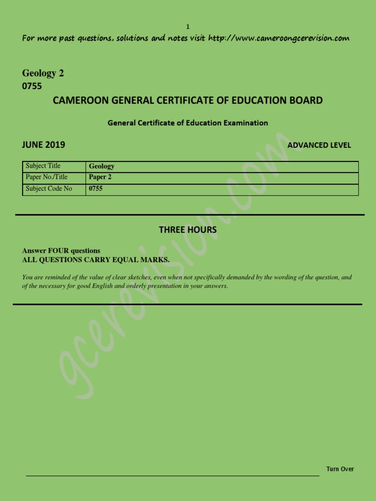 Cameroon General Certificate of Education Board: Geology 2 0755 | PDF ...