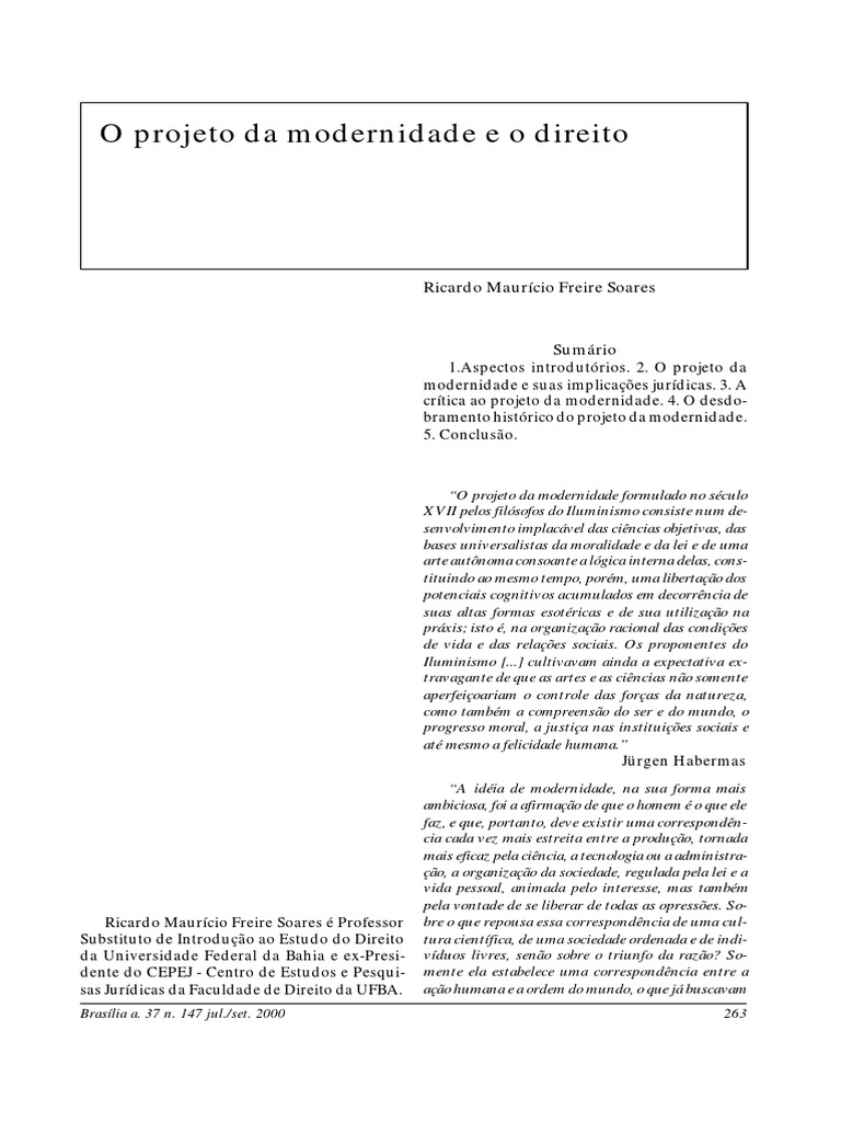 O Projeto Da Modernidade e o Direito | PDF | Modernidade | Science