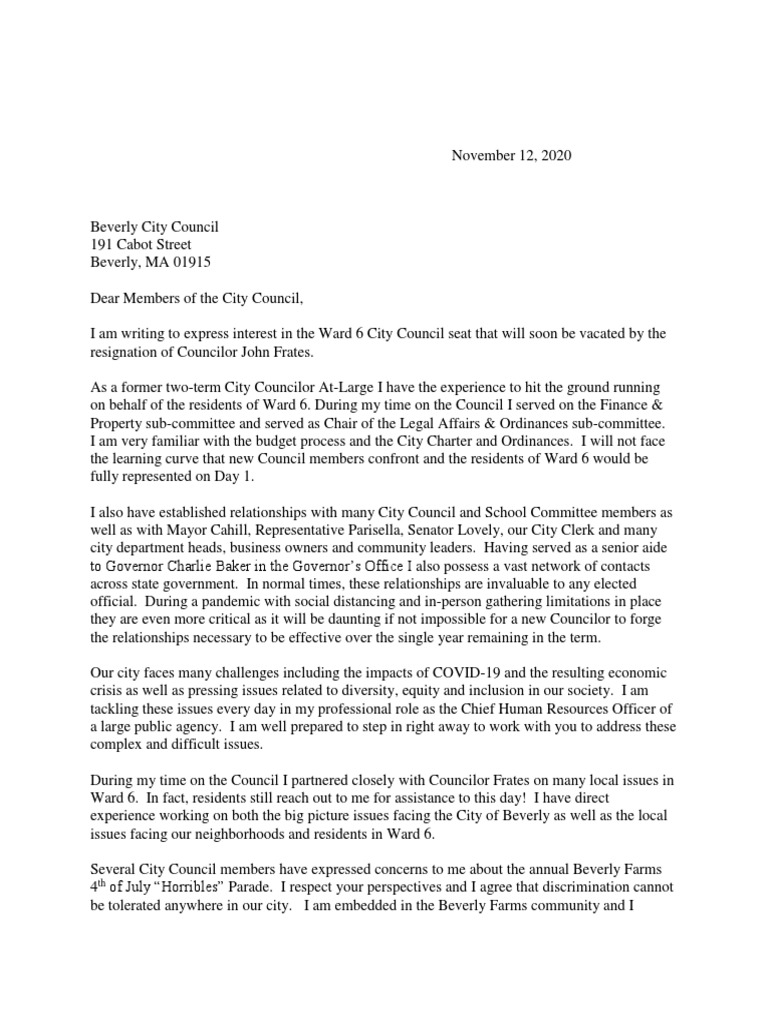 Letter of Interest - Ward 6 City Council - Matt St. Hilaire | PDF ...