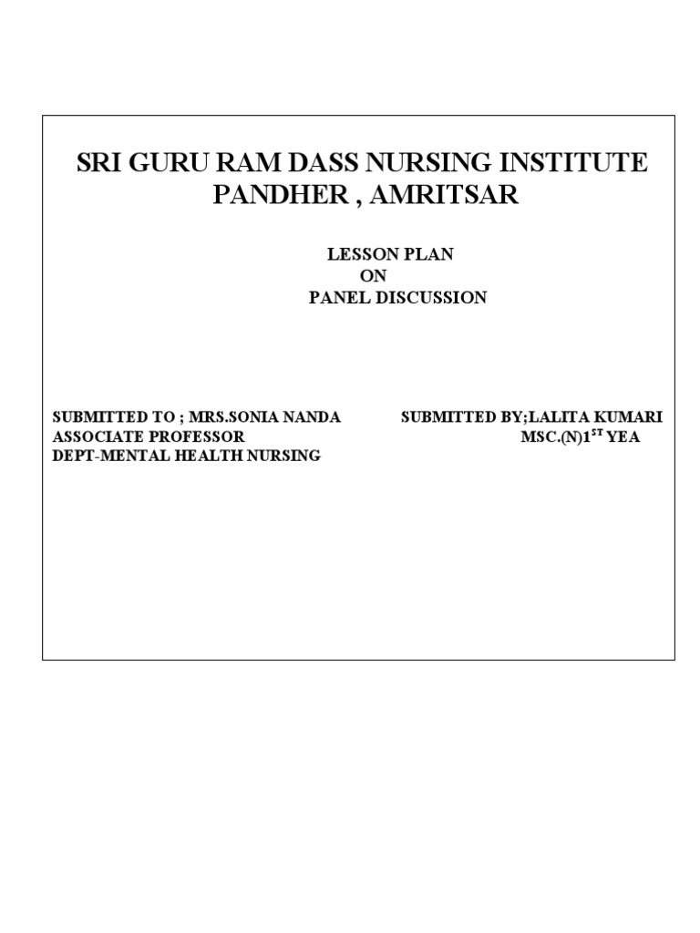 Panel Discussion Lesson Plan for Nursing | PDF | Lecture | Teachers