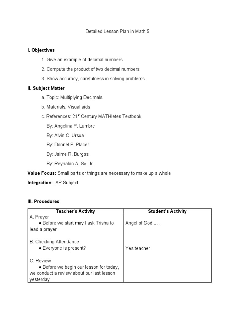 Detailed Lesson Plan. - Math | PDF | Fraction (Mathematics) | Numbers