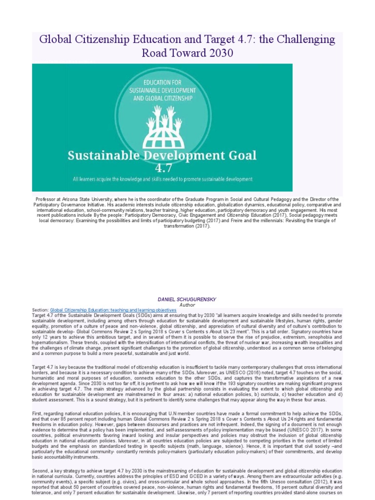 Global Citizenship Education and Target 4 | PDF | Teacher Education ...