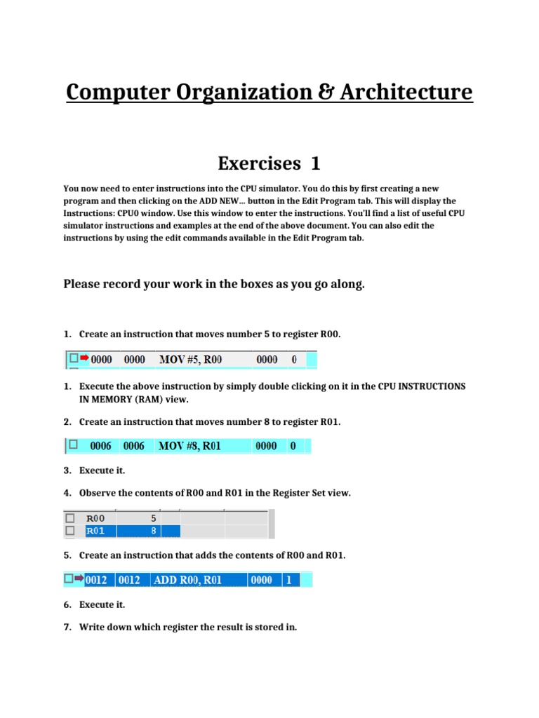 Computer Organization & Architecture: Exercises 1 | Download Free PDF ...