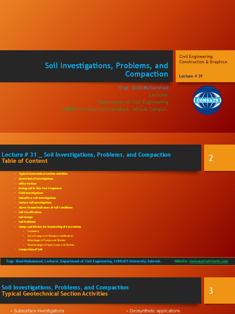 Soil Investigations, Problems, and Compaction | PDF | Geotechnical Engineering | Soil