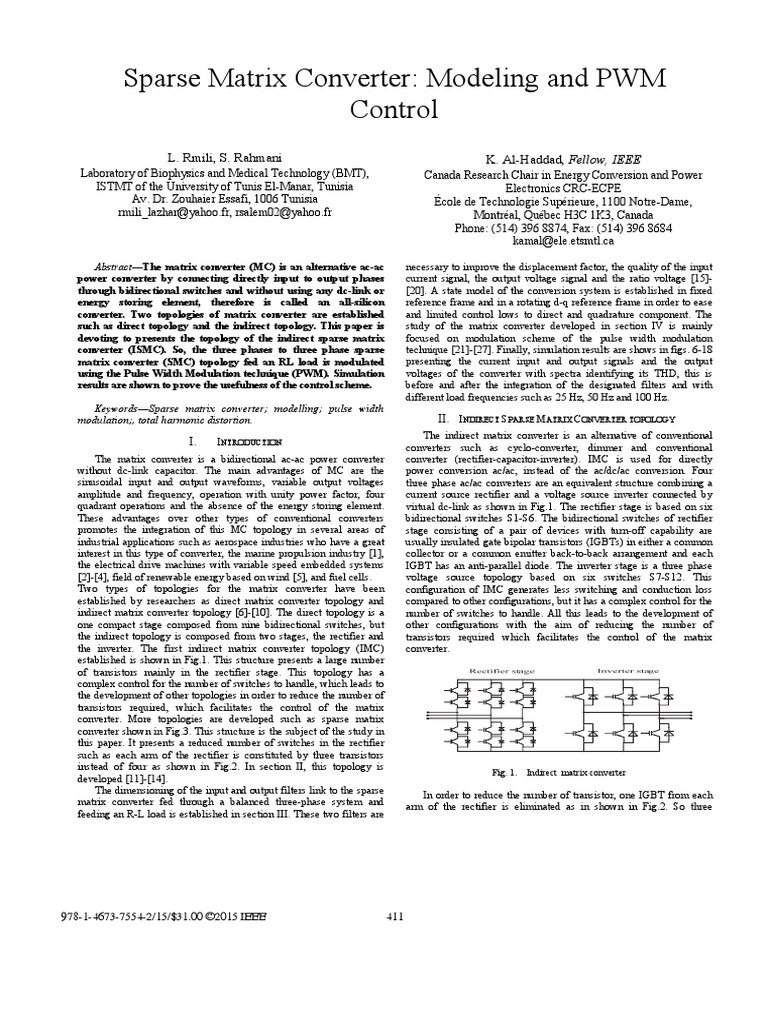 Sparse Matrix Converter Modeling and PWM Control | PDF | Power Inverter | Rectifier
