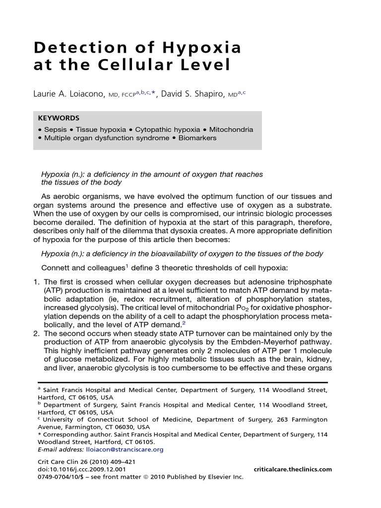 Detection of Hypoxia at the Cellular Level: Understanding the ...