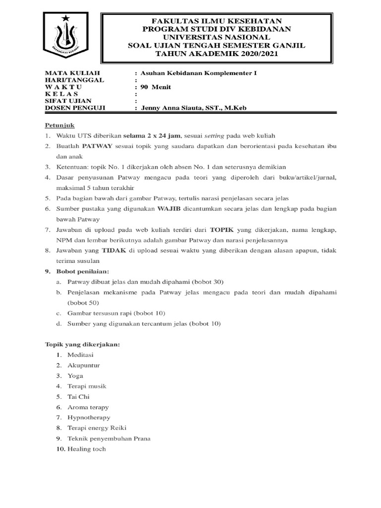 Soal Uts Komplementer 1 | PDF