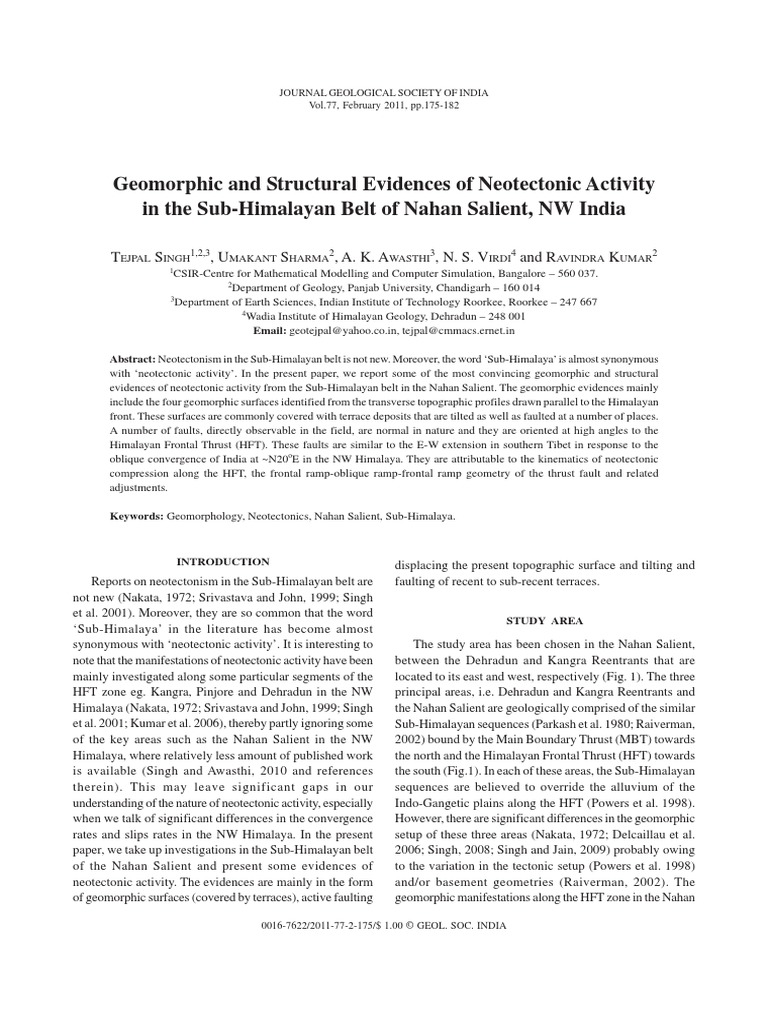 Geomorphic and Structural Evidences of Neotectonic PDF | PDF | Fault ...