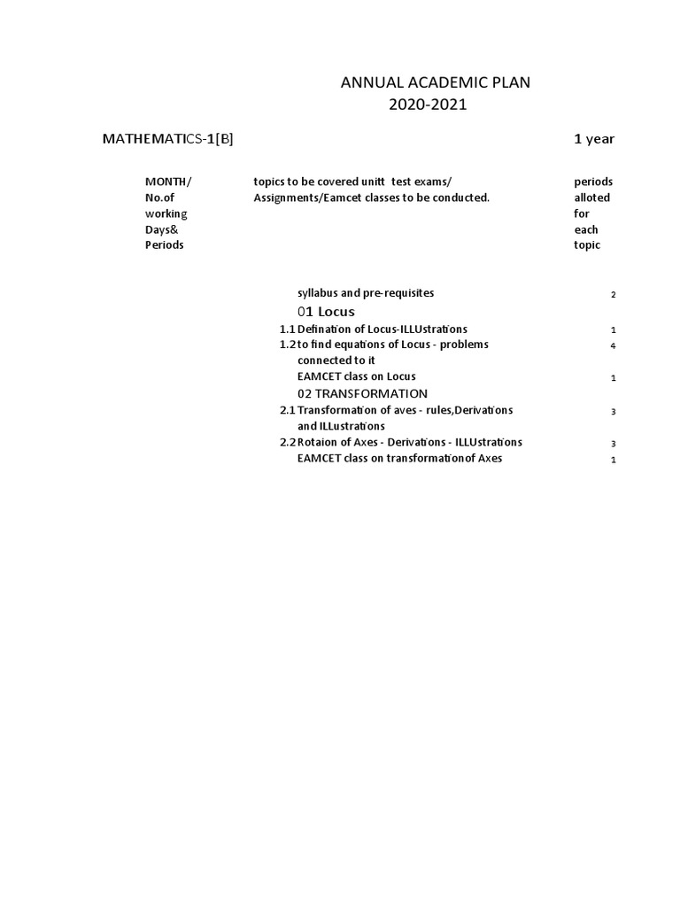 2020-2021 Mathematics Academic Plan | PDF