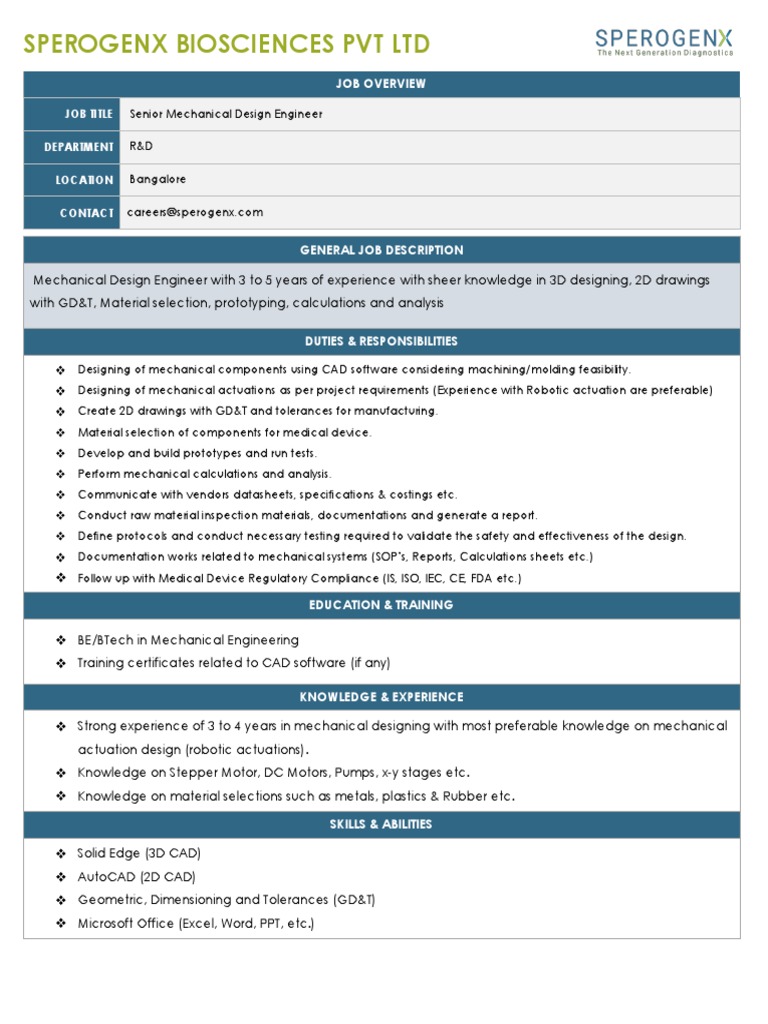 Senior Mechanical Design Engineer | PDF