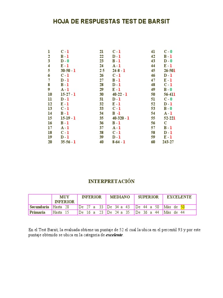 Hoja de Respuesta Barsit... | PDF
