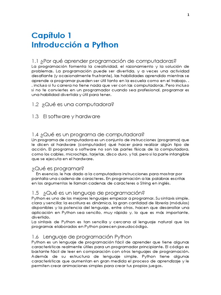 Capítulo 1 Inroduccion A Python | PDF | Lenguaje de programación ...
