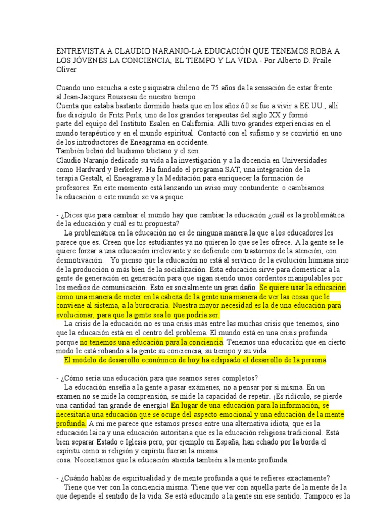 La Educacion Claudio Naranjo | PDF | Mente | Sicología