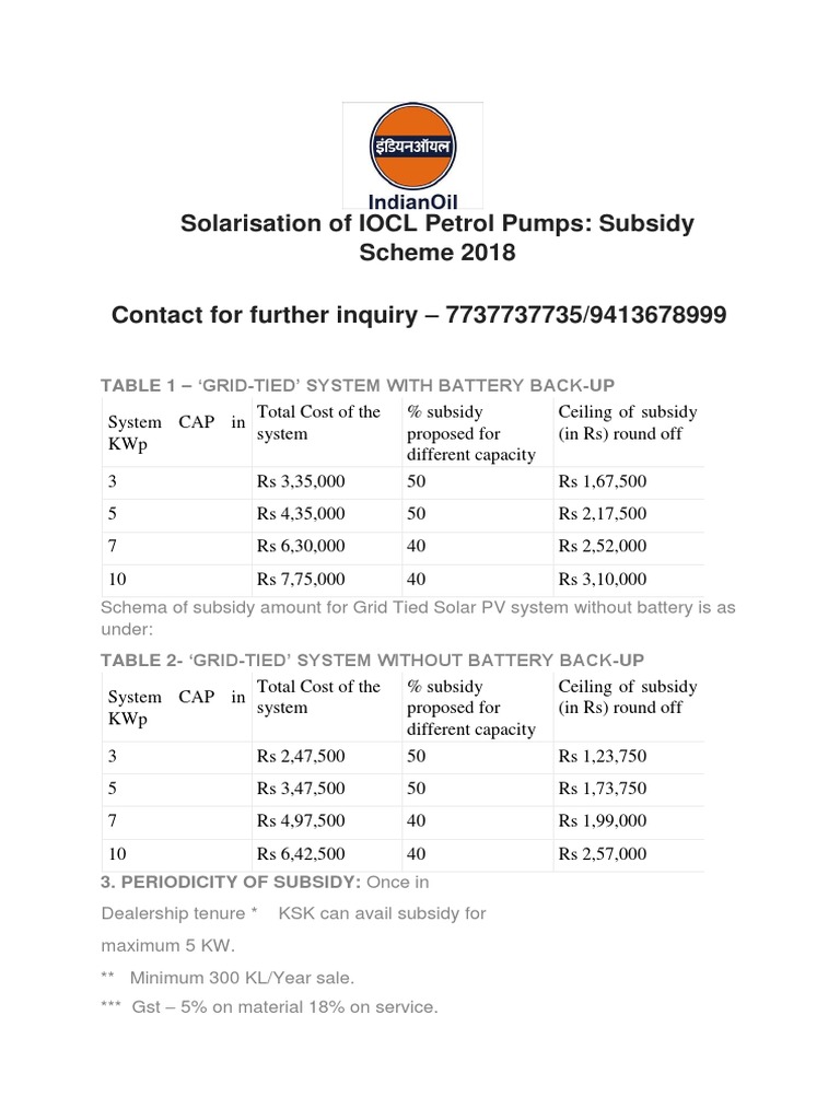 Solarisation of IOCL Petrol Pumps Details | PDF | Renewable Electricity ...