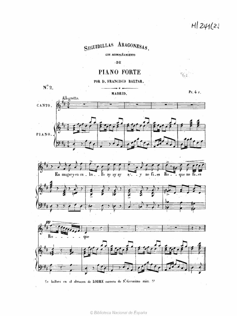 Baltar - Seguidillas Aragonesas - Con Acompañamiento de Piano Forte ...