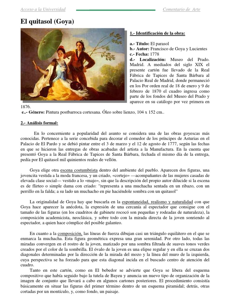 El Quitasol de Goya: Análisis y Significado | PDF | Artes plásticas ...