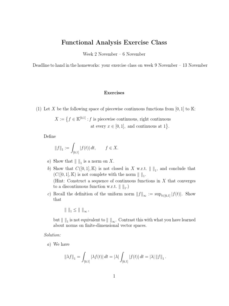 Functional Analysis Exercise Class | PDF | Banach Space | Norm (Mathematics)