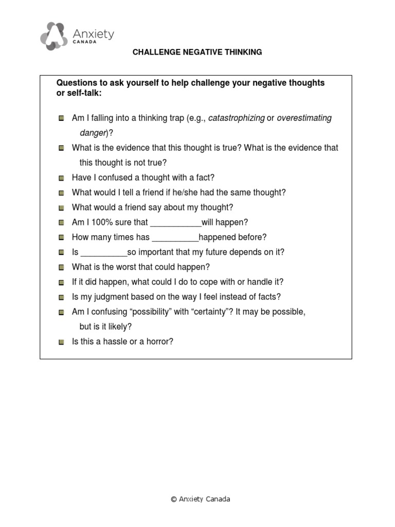 Challenging Negative Thinking | PDF