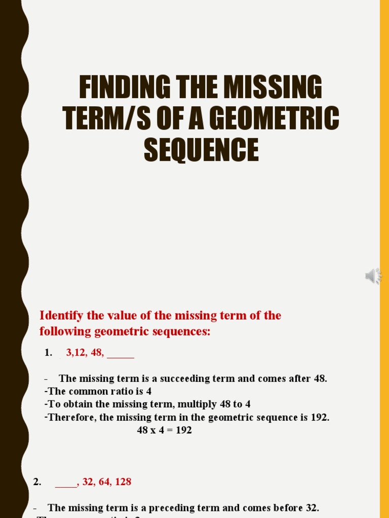 Geometric Sequences - Part 3 (Finding The Missing Term | PDF