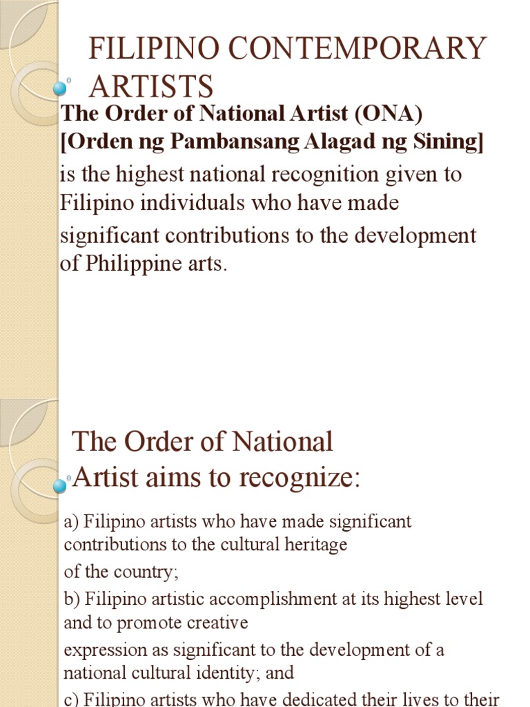 Filipino Contemporary Artists: The Order of National Artist (ONA) (Orden NG Pambansang Alagad NG ...
