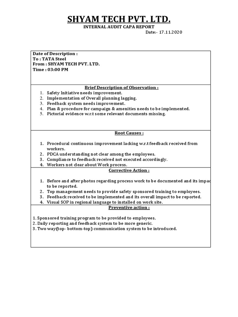 Internal Ofi Audit Capa | PDF