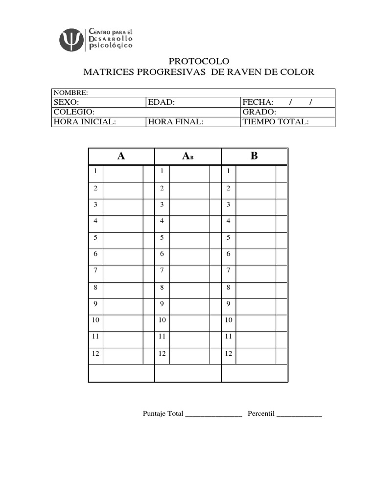 Matrices progresivas de Raven de color: Resultados de prueba y puntajes ...