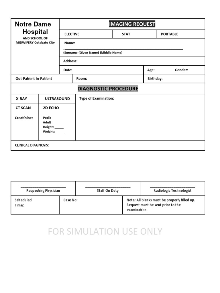 Imaging Request Form for Notre Dame Hospital | PDF