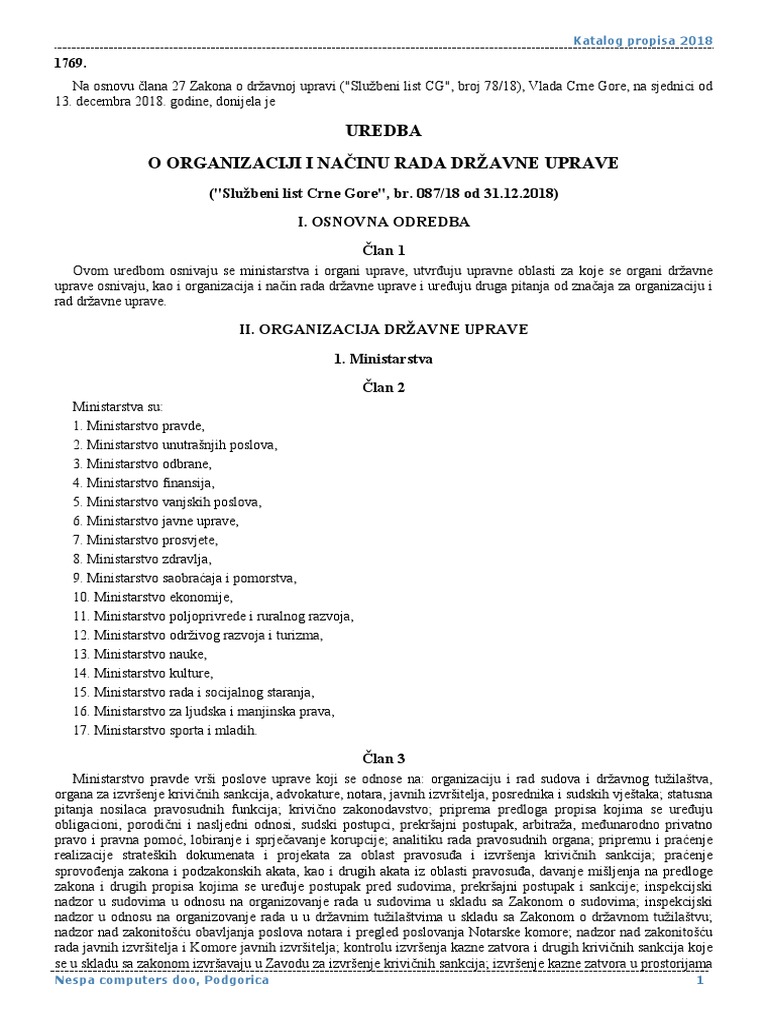 Uredba o Organizaciji I Nacinu Rada Drzavne Uprave PDF | PDF