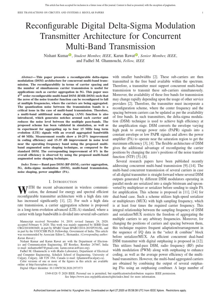 2020 - Reconfigurable Digital Delta-Sigma Modulation Transmitter ...
