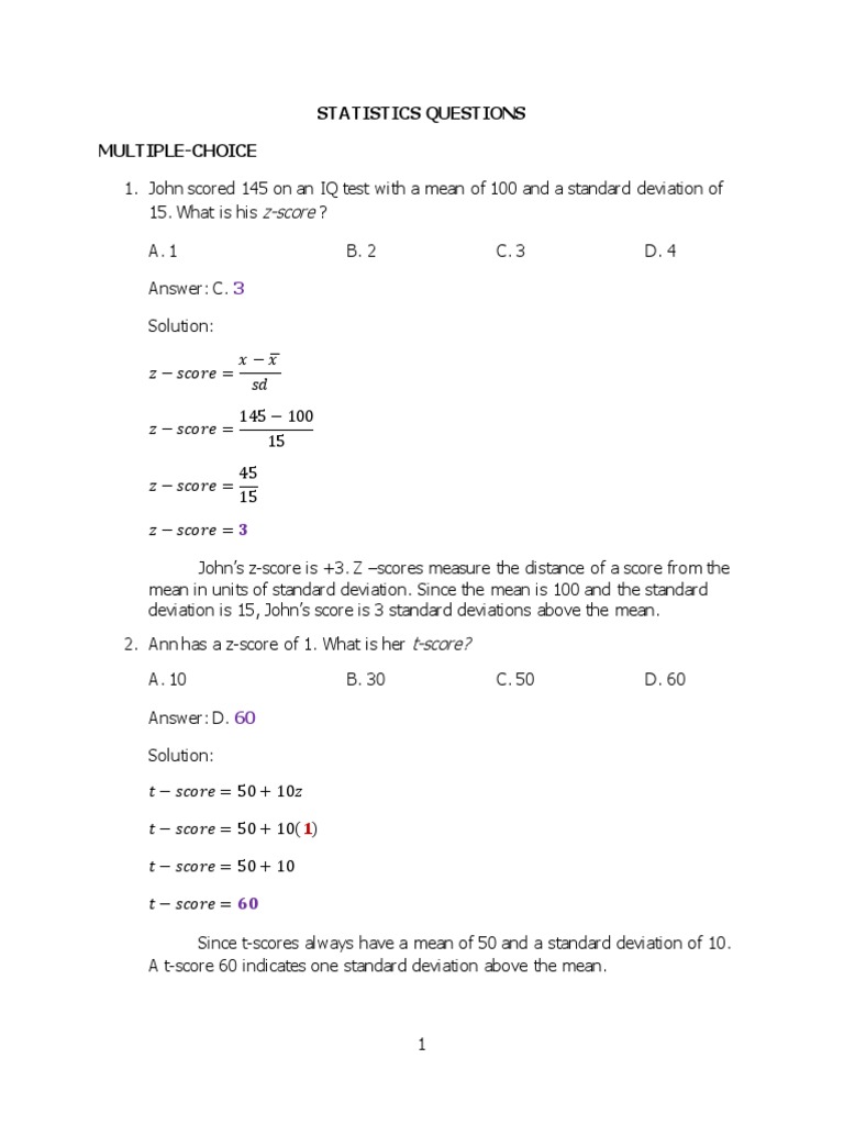 Statistics Questions Multiple-Choice | PDF | Standard Score ...