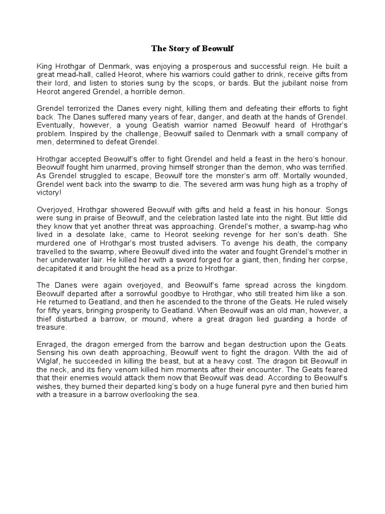 The Story of Beowulf READING | Download Free PDF | Beowulf | Scandinavian Folklore