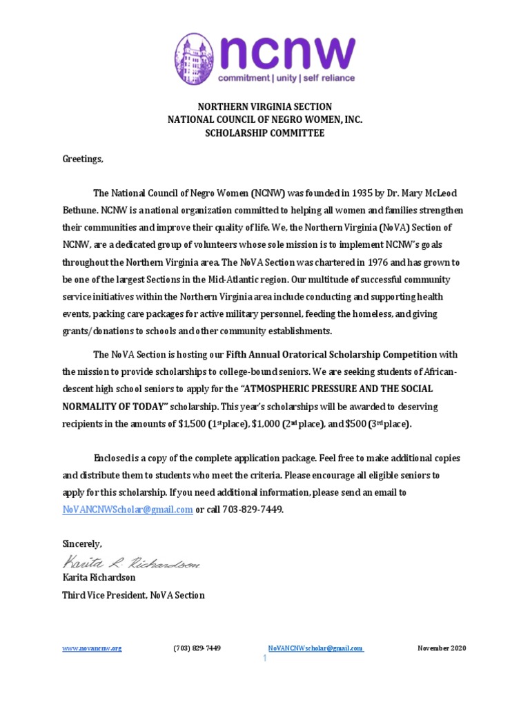 NoVA NCNW 2020-2021 Scholarship Application Final | PDF | Career ...