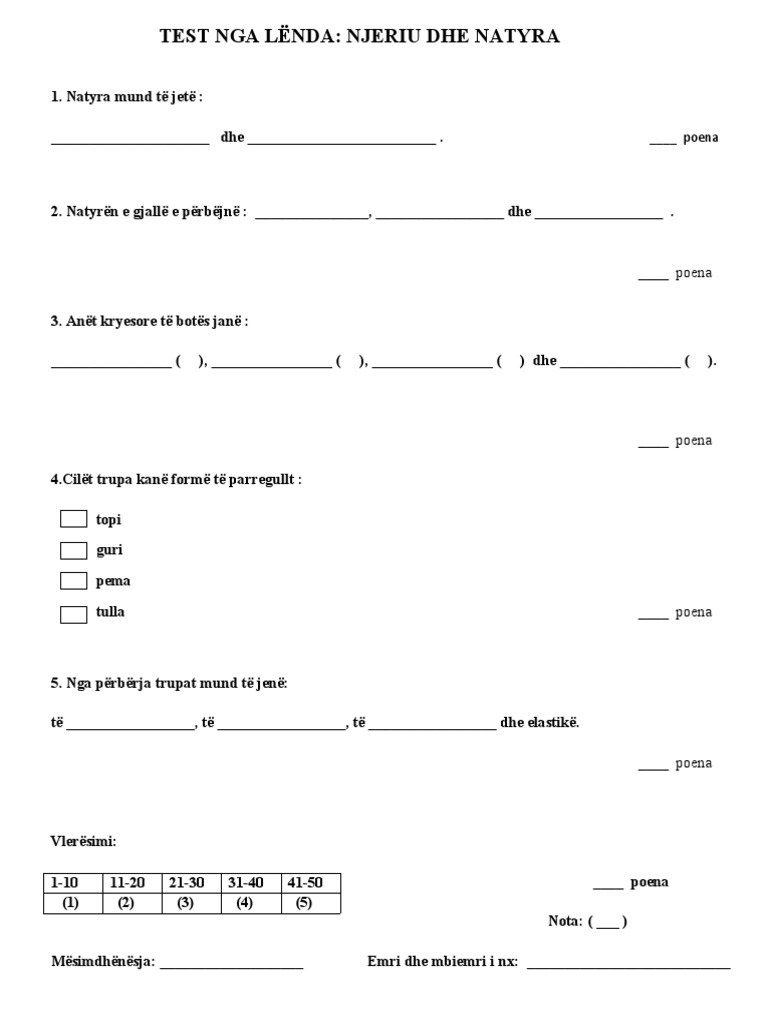 TEST Njeriu Dhe Nat | PDF