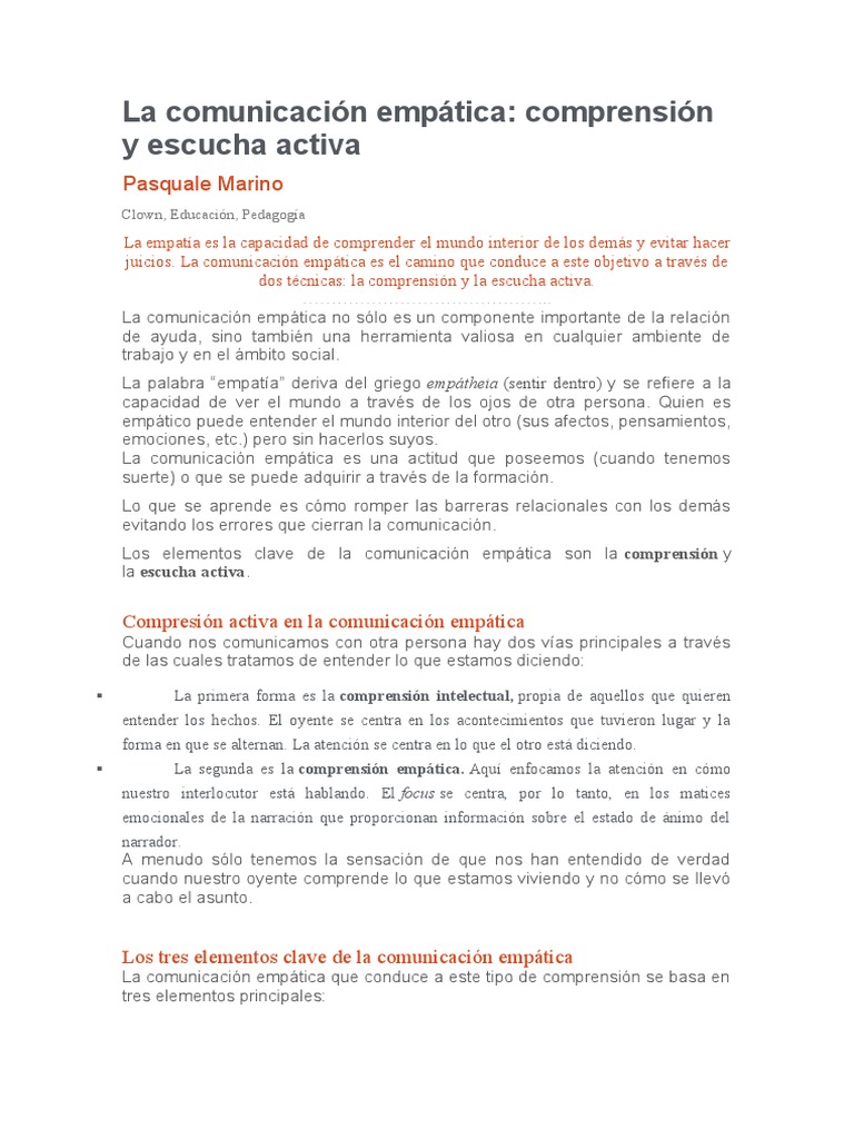 Comunicación empática y escucha activa | PDF | Empatía | Comprensión