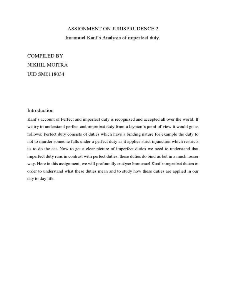 Immanuel Kant's Perfect and Imperfect Duty | PDF | Immanuel Kant ...