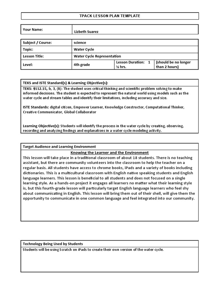 Tpack Lesson Plan Sample 1 | PDF | Lesson Plan | Classroom