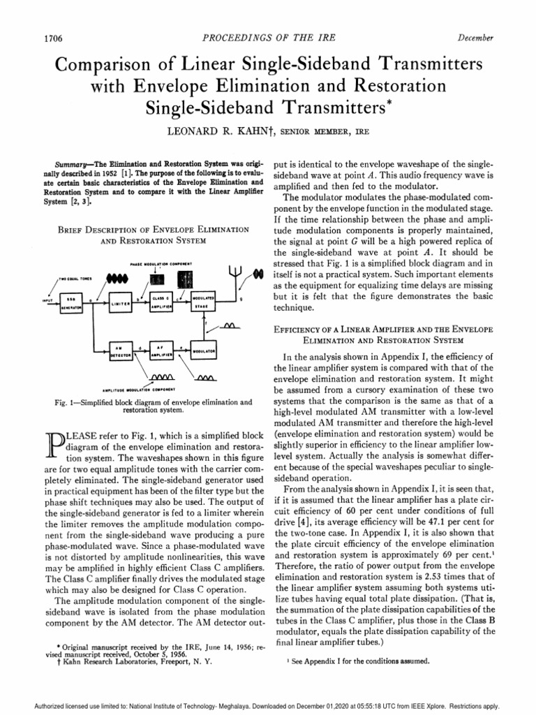 Single-Sideband With Envelope Elimination and Restoration Single-Sideband Transmitters | PDF ...