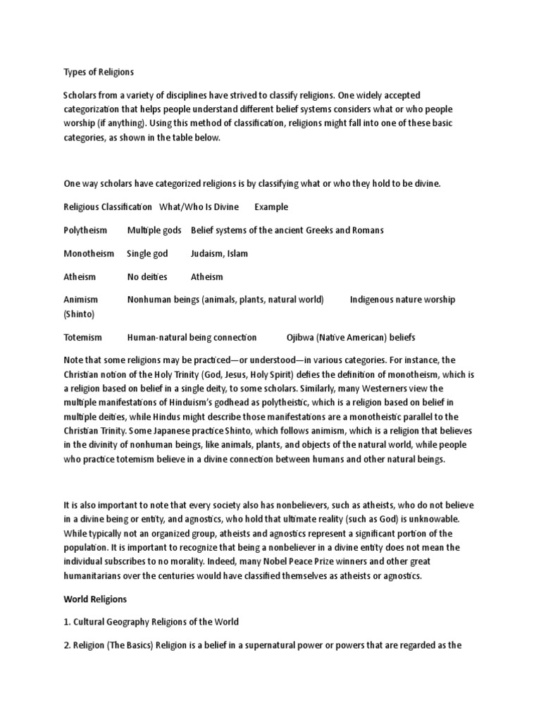 Types of Religion | PDF | Monotheism | Divinity