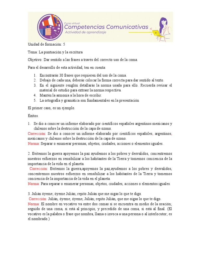 Actividad 4 - Uso Correcto de La Coma | PDF | Oración (Lingüística ...