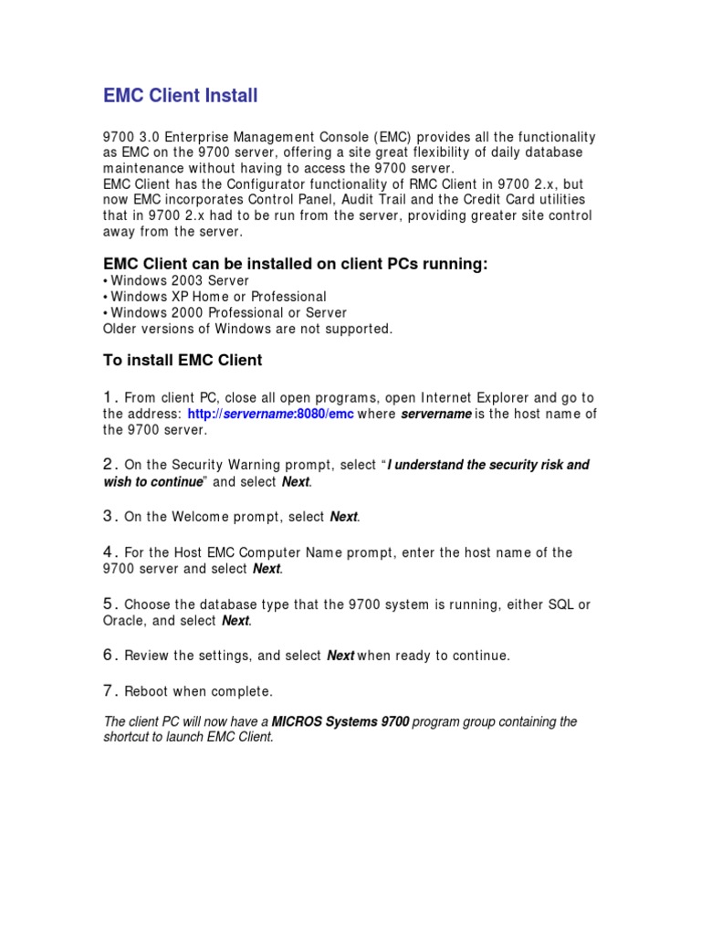 EMC and RMC Client Install | PDF | Windows 2000 | Microsoft Windows