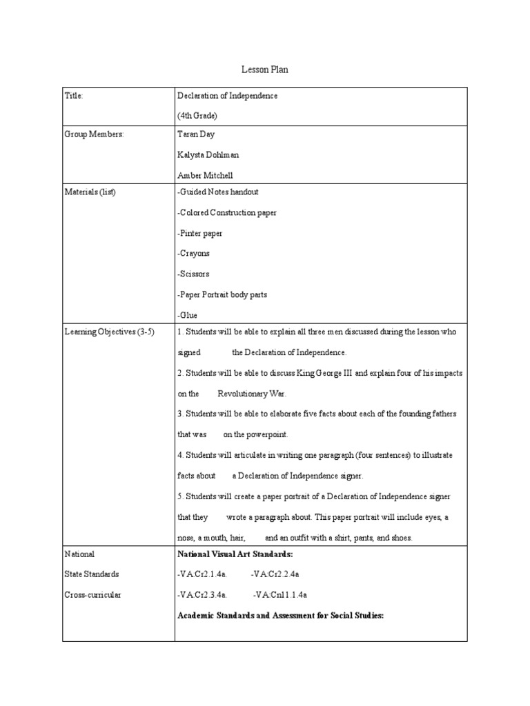 Lesson Plan: National Visual Art Standards | PDF | United States ...