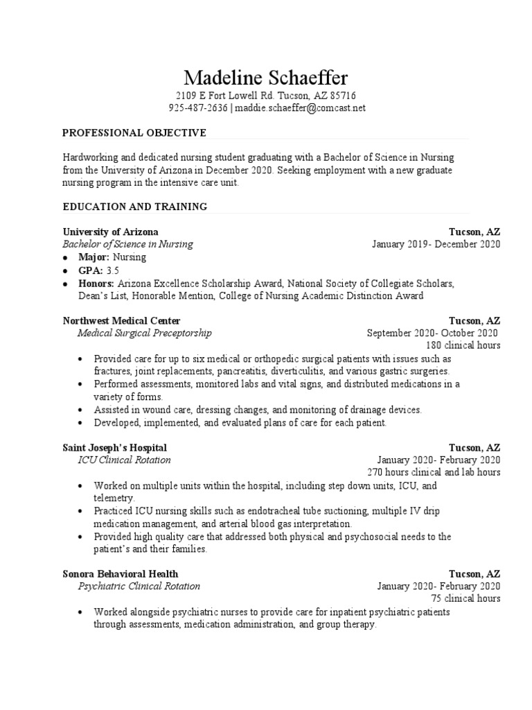 Madeline Schaeffer - BSN Resume | PDF | Intensive Care Unit | Nursing