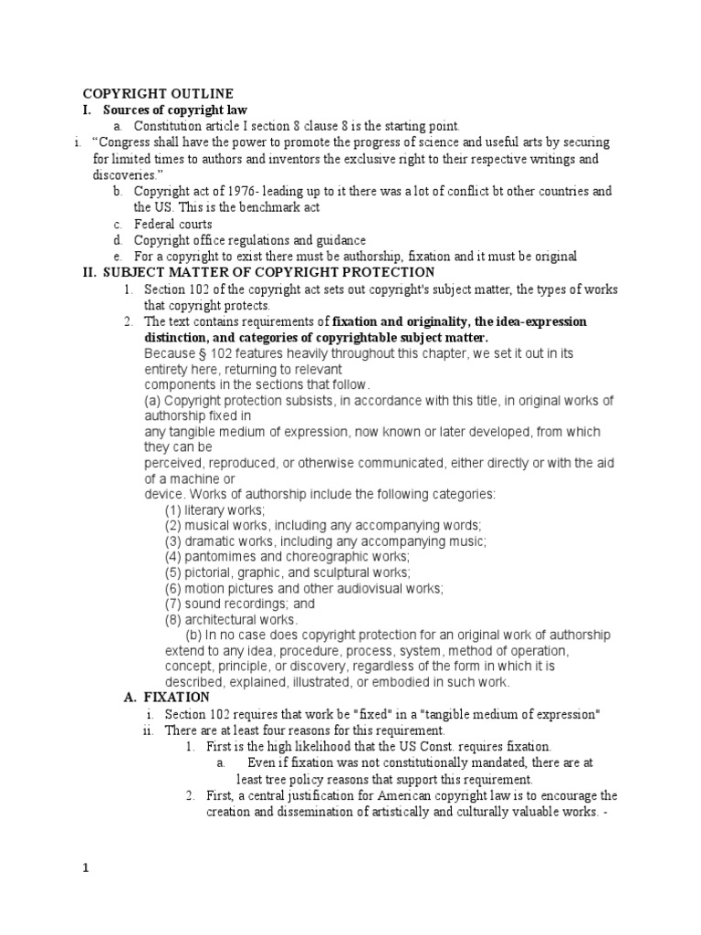 Copyright Outline | PDF | Derivative Work | Copyright Law Of The United ...