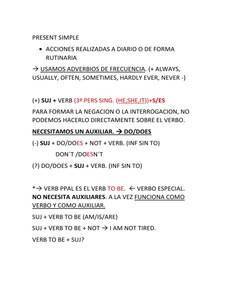 Tema 1 B1 Present Simple - Continuous PDF | PDF | Verbo | Tipología ...