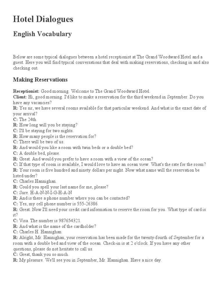 Hotel Check-In and Reservation Dialogues | PDF | Service Industries ...