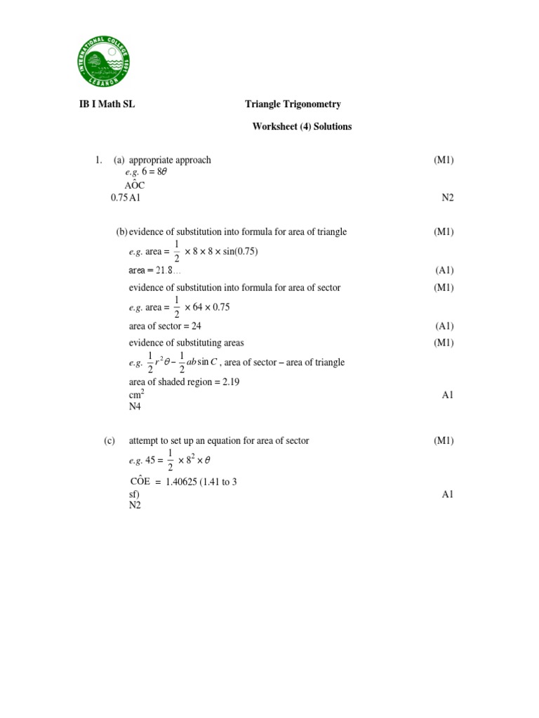 Triangle Trigonometry - Worksheet (4) Solutions | PDF | Sine | Special ...