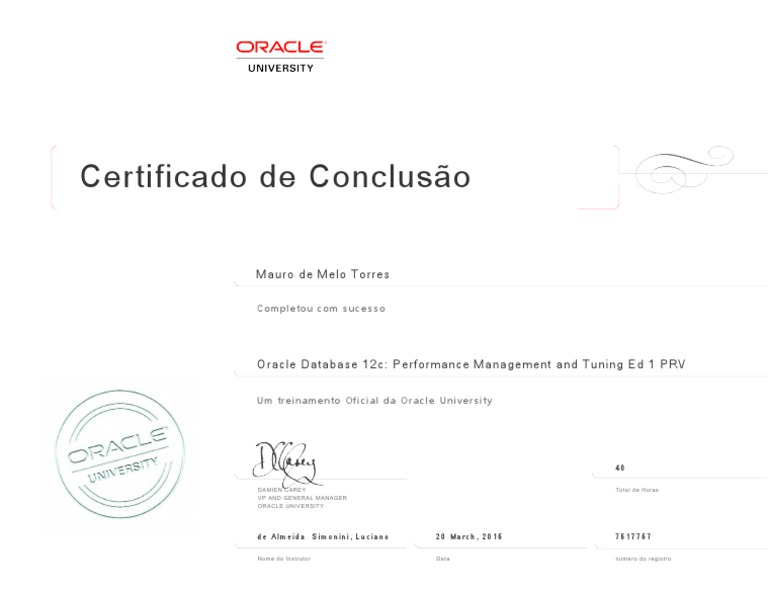 Oracle Database 12c Performance Management and Tuning Ed 1 Certificate PDF | PDF