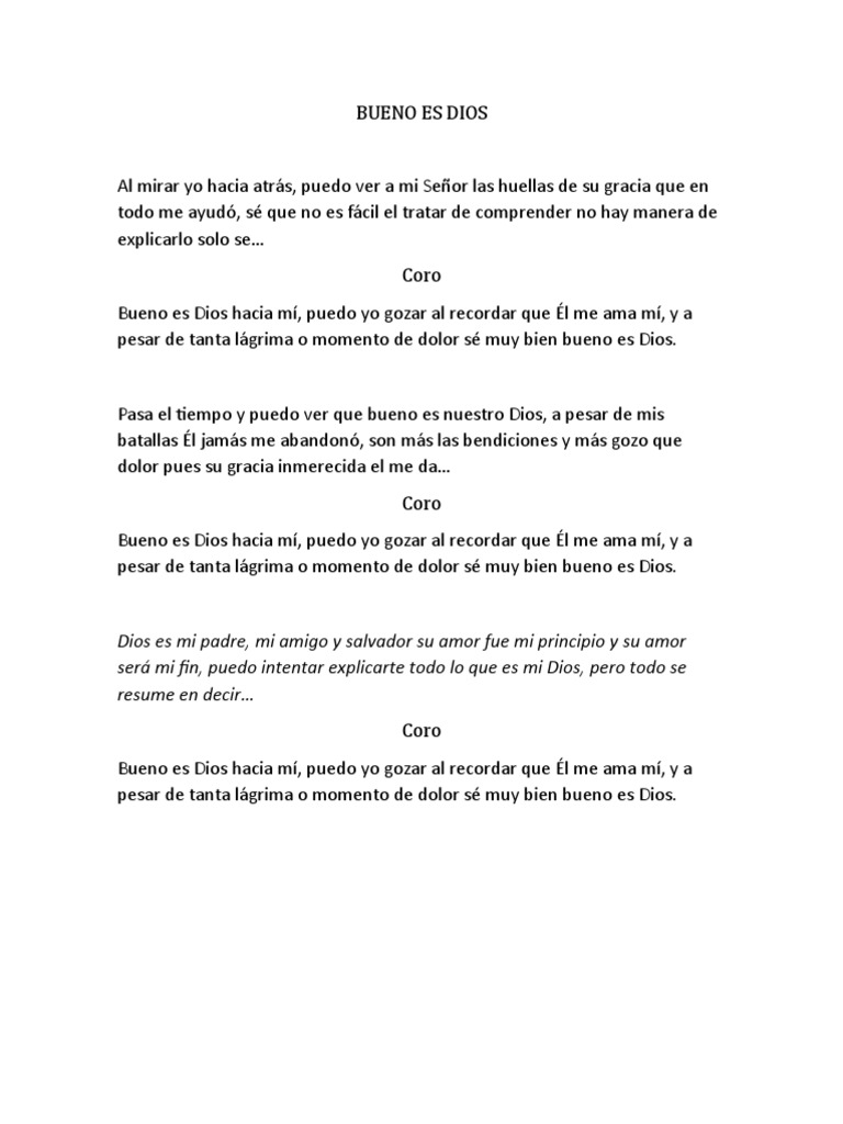 BUENO ES DIOS - Letra | PDF