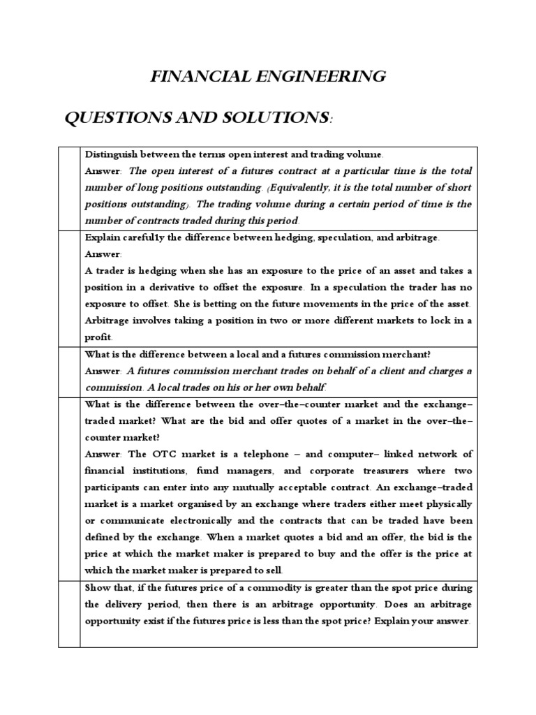 Questions - Answers - Financial Engineering | PDF | Futures Contract ...