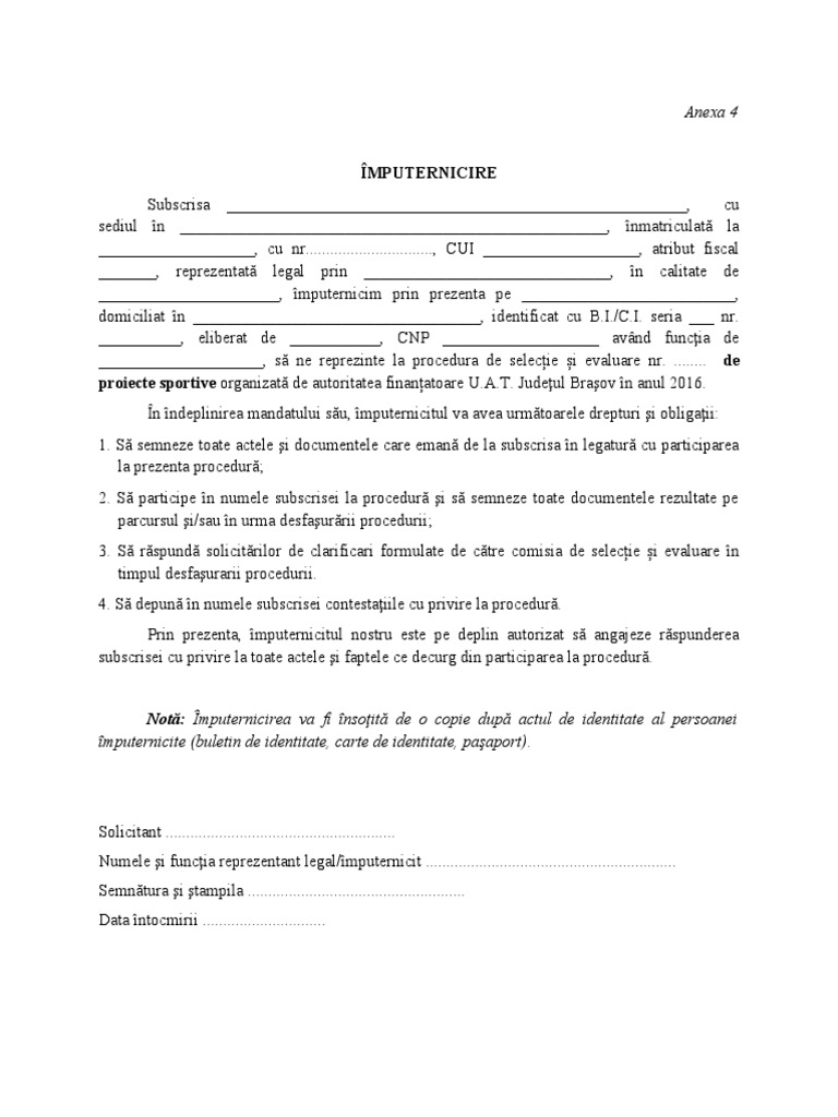 Anexa 4 Imputernicire | PDF